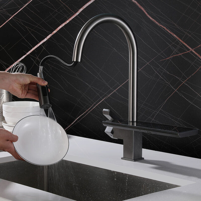 Pull down kitchen faucet with flushing waterfall pattern | K741 01 ...