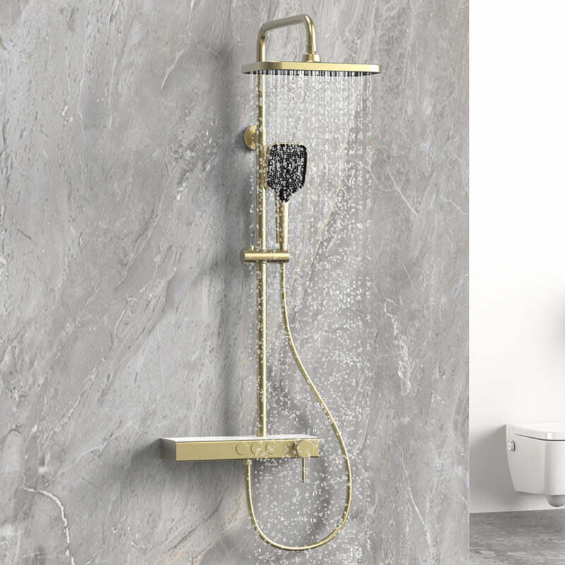 Stainless steel 3 function exposed push button shower column with ...